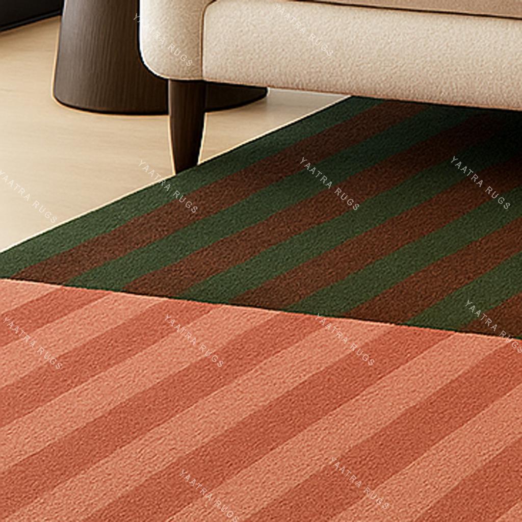 Rust & Green Hand-tufted Stripe Pattern Rug | Modern Wool Area Carpet ...