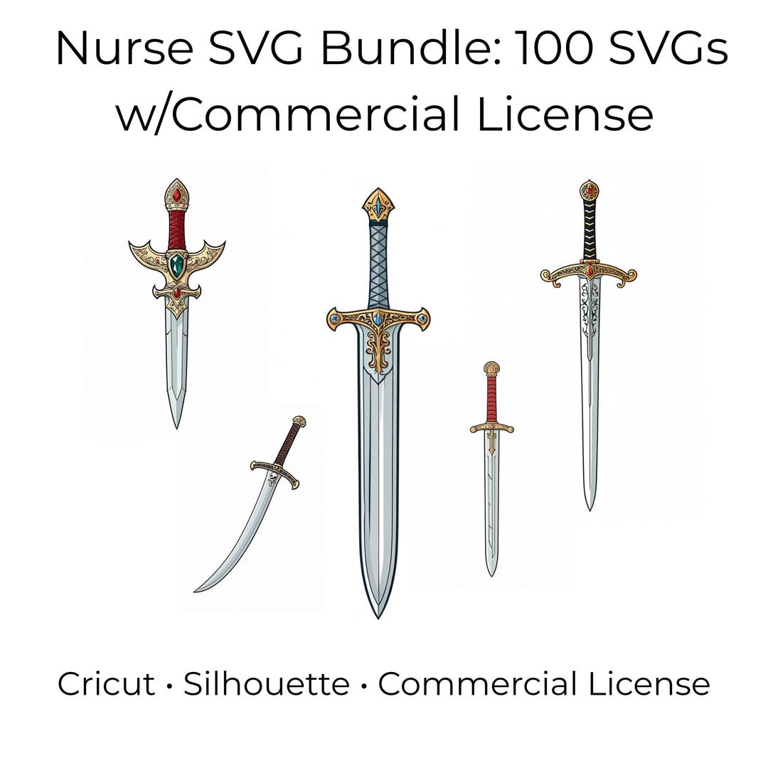 100 épée médiévale SVG Bundle Cricut Silhouette | Modifiable en couches ...