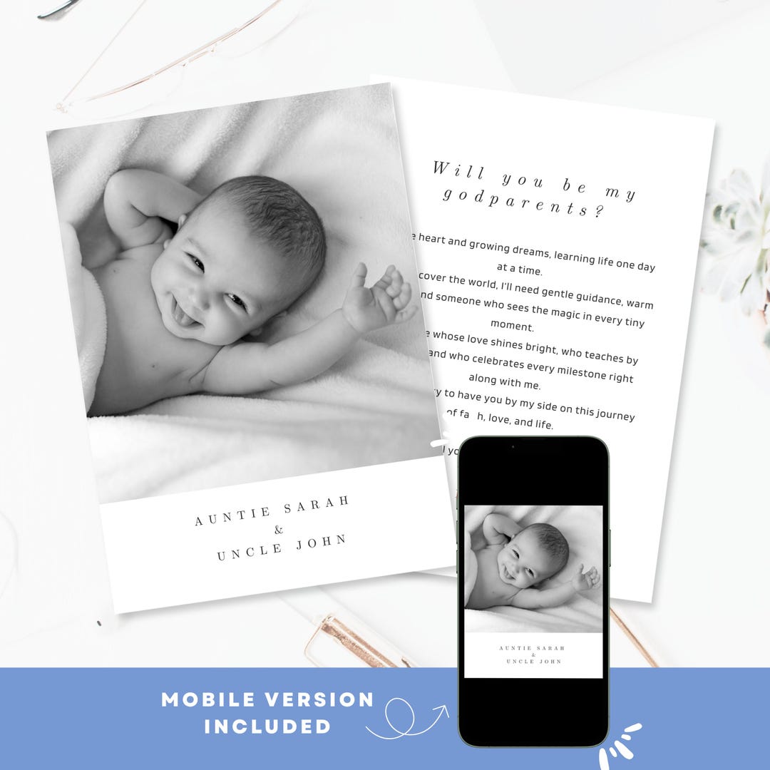 Godparent Proposal Card Template | Baptism, Christening (editable Canva ...