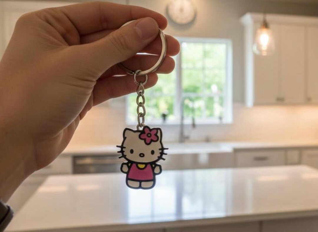 3D Printed Hello Kitty Keychain – Cute Enamel-style Bag Charm, Pink ...
