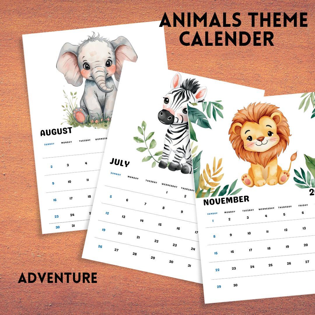 Animal Themed Kids Calendar Printable | Learning & Fun Wall Calendar ...
