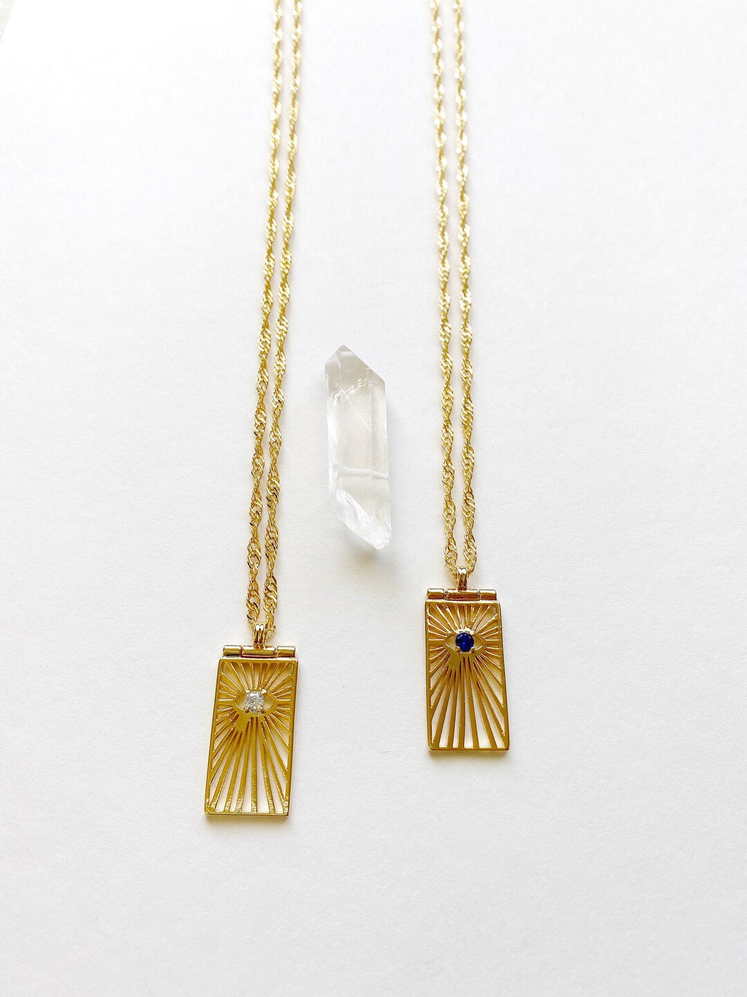 GOLDEN RADIANCE // Evil Eye, Rectangle Pendant, Gold, Long, Sun Charm ...