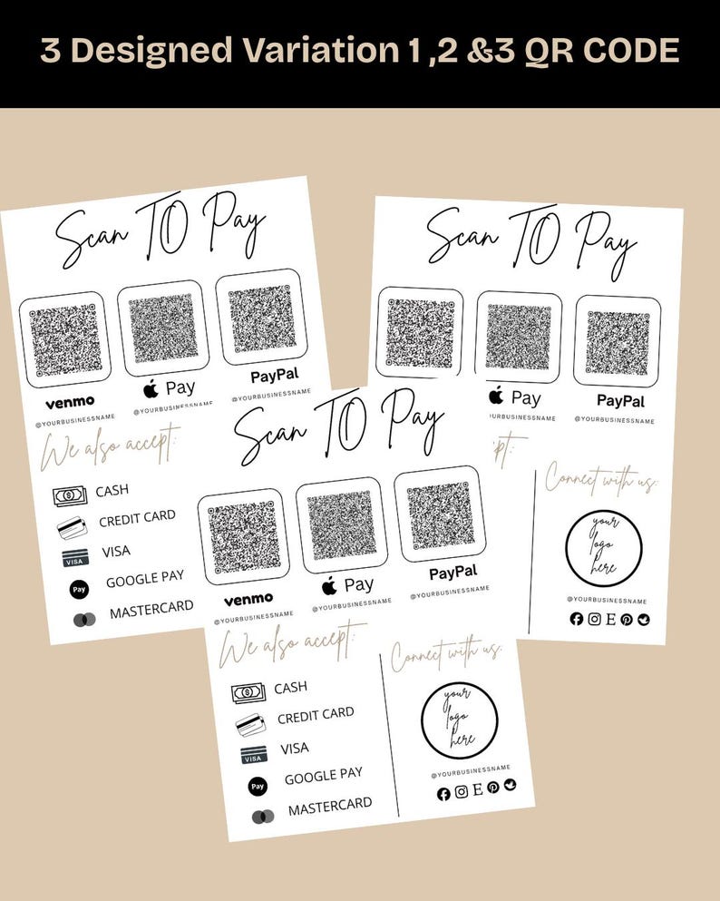 Editable QR Code Payment Sign | Scan to Pay Template (canva) - Etsy