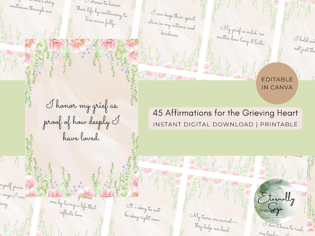 Grief Affirmation Cards | 45 Printable Cards | Digital Healing Deck for ...
