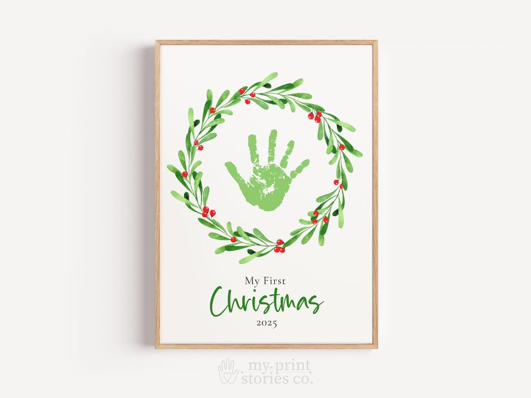 My First Christmas Wreath Handprint Art, Baby Footprint Keepsake, 1st ...