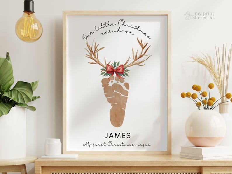 Personalised Reindeer Footprint Art, Baby Christmas Keepsake, Custom ...