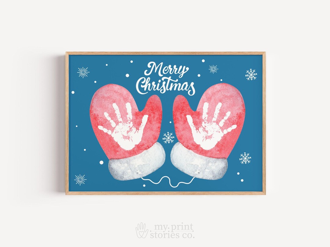 Mittens Merry Christmas Handprint Art, DIY Kids Holiday Craft, Winter ...