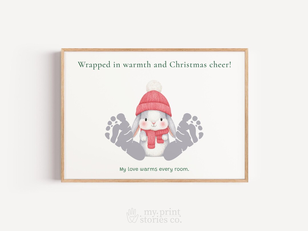 Christmas Rabbit Footprint Art Printable, Baby Footprint Craft, Winter ...