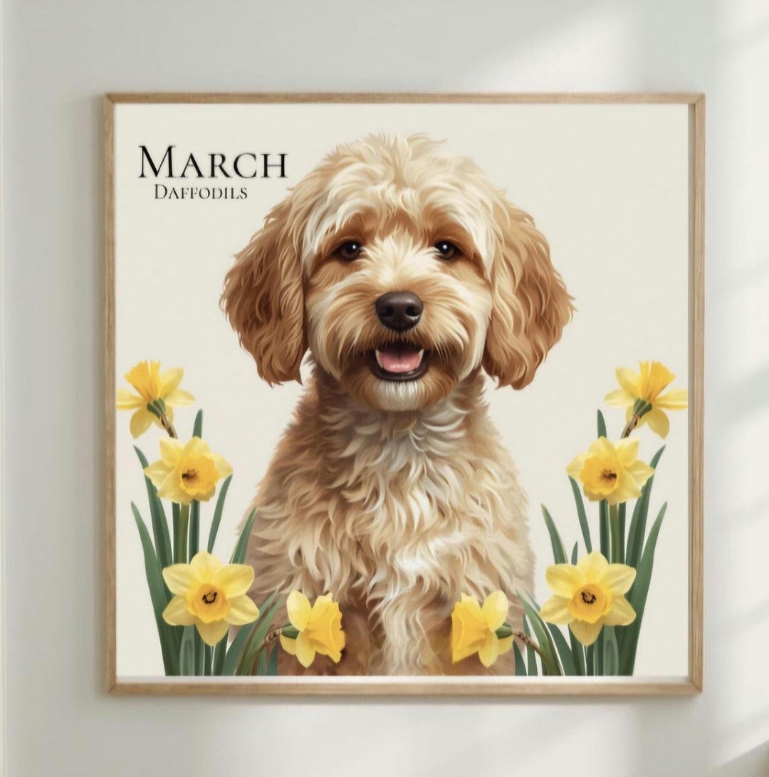 Daffodil Cockapoo Print | March Birth Flower Dog Art (digital Download ...