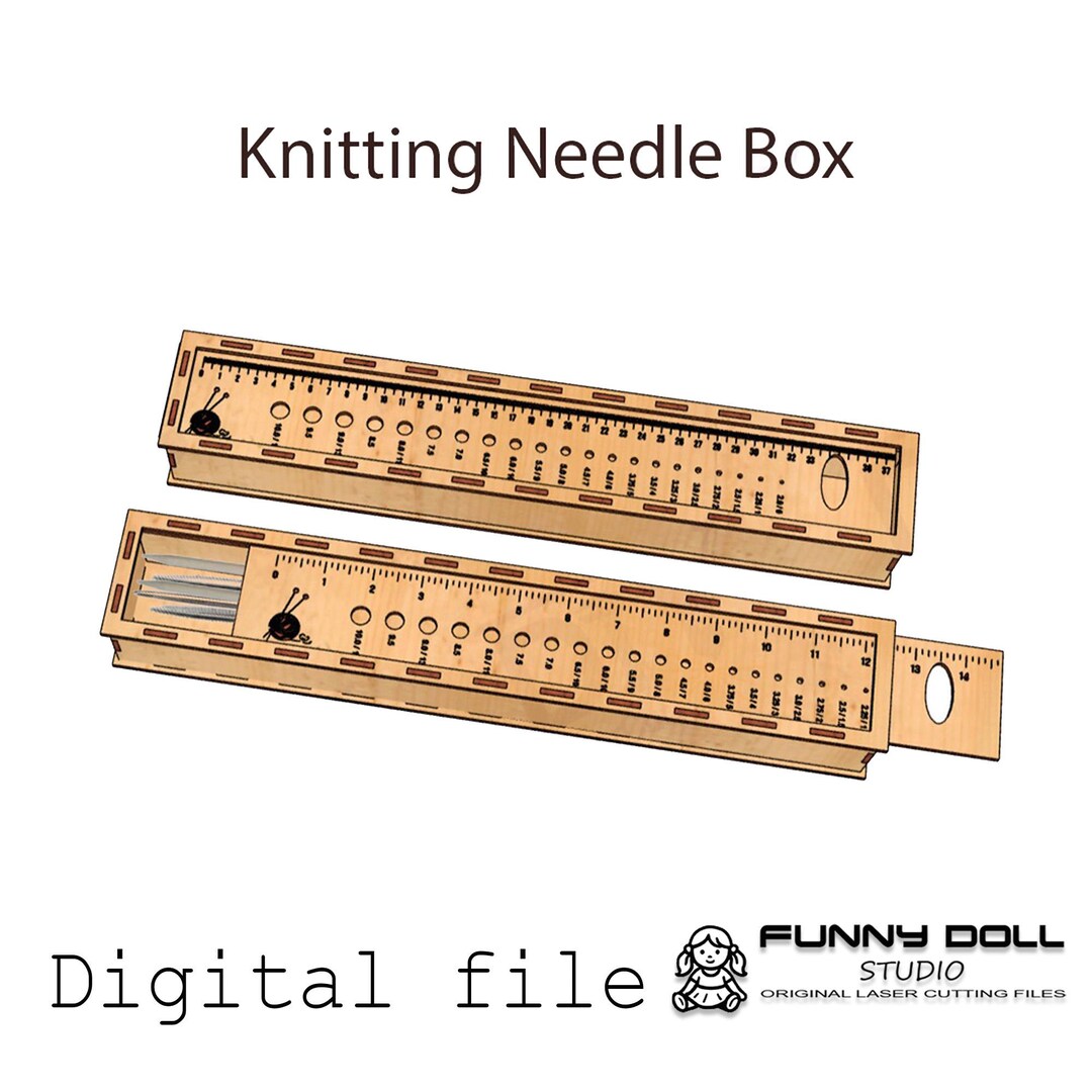 Knitting Needle Box Laser Cut File, Centimeter and Inch Ruler DXF, Case ...