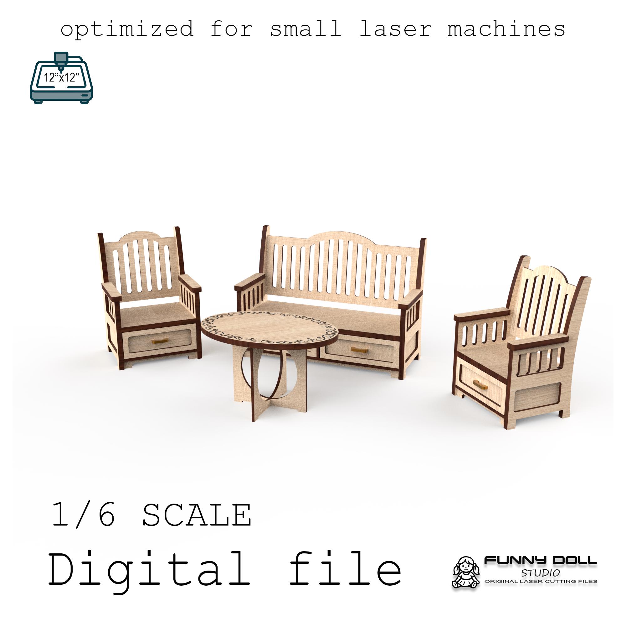 Doll Living Room Furniture Set 1:6 Scale - Laser Cut Files (3mm ...