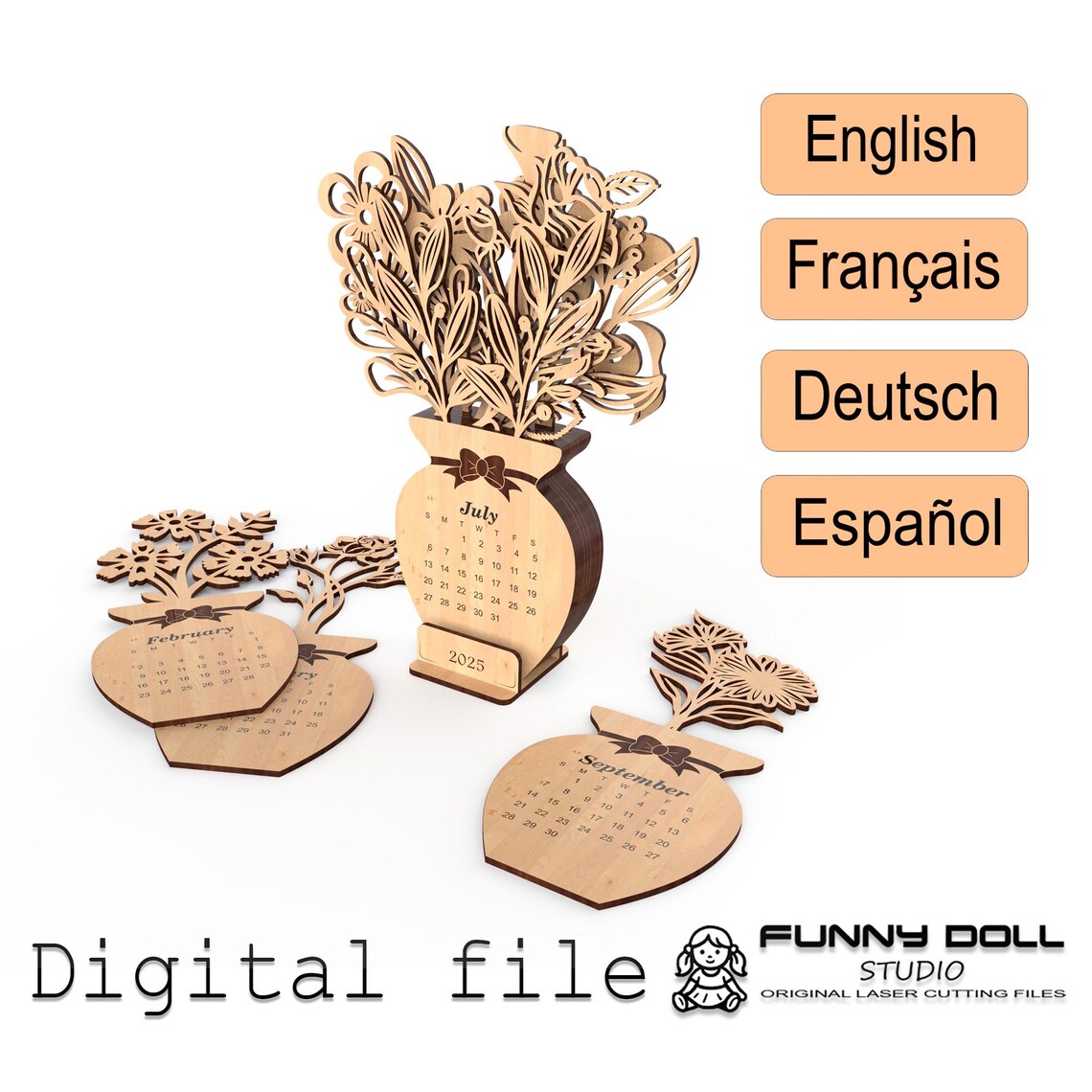 2026 Flower Vase Desk Calendar SVG, Laser Cut Files, Monthly Table ...