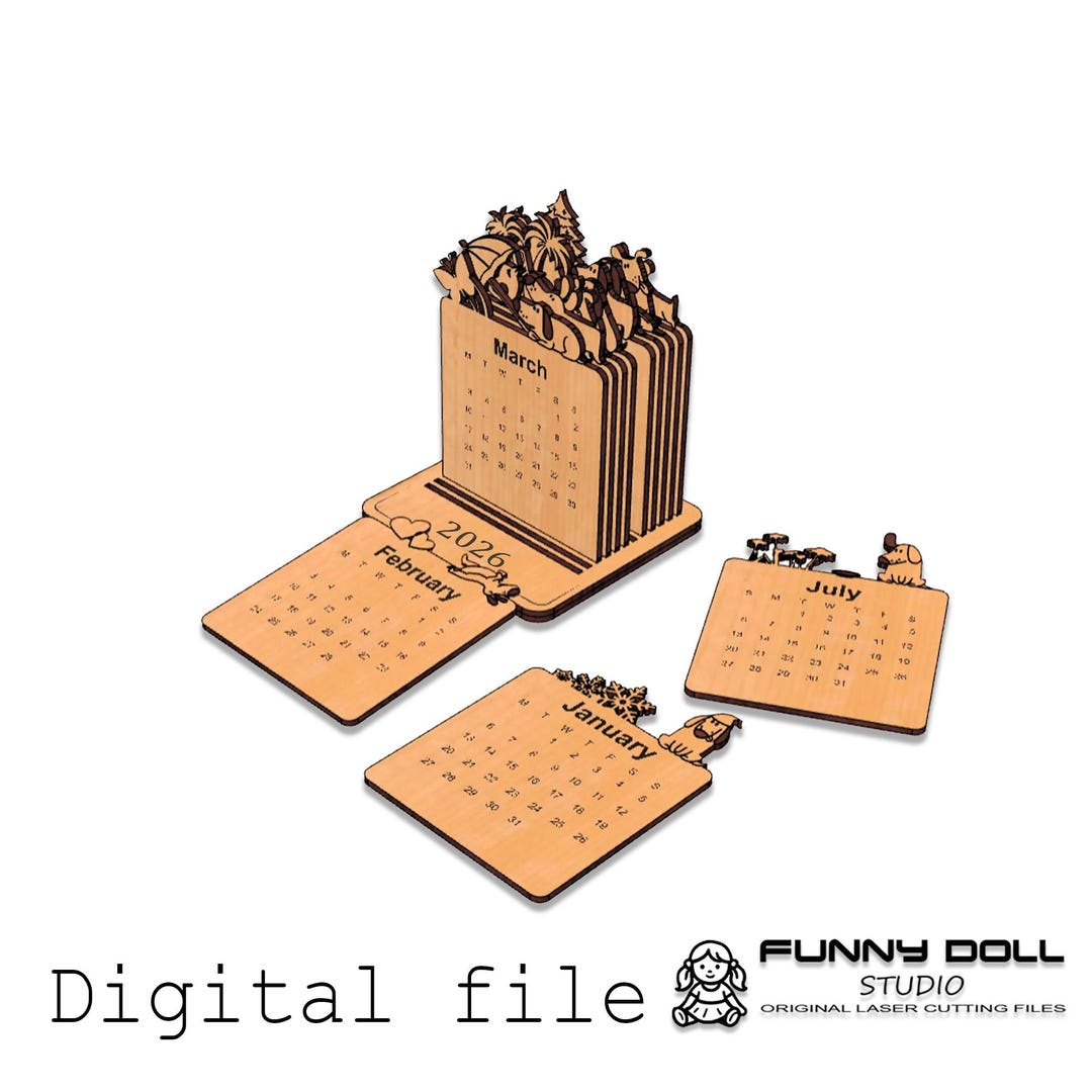 Layered Calendar 2026 With Stand Bundle SVG, 3D Calendar With Cute Dogs ...