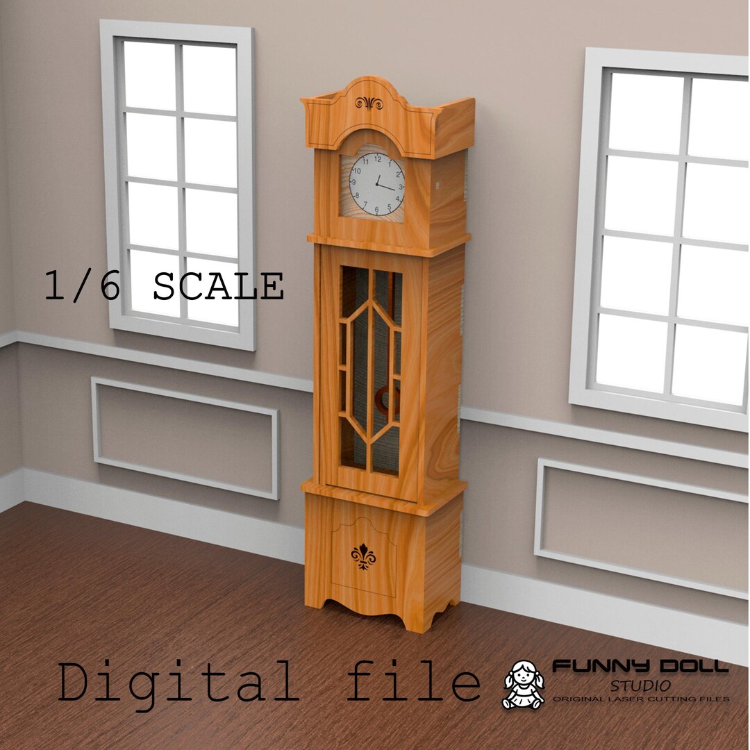 1:6 Scale Grandfather Clock Laser Cut File, Miniature Dollhouse Clock ...