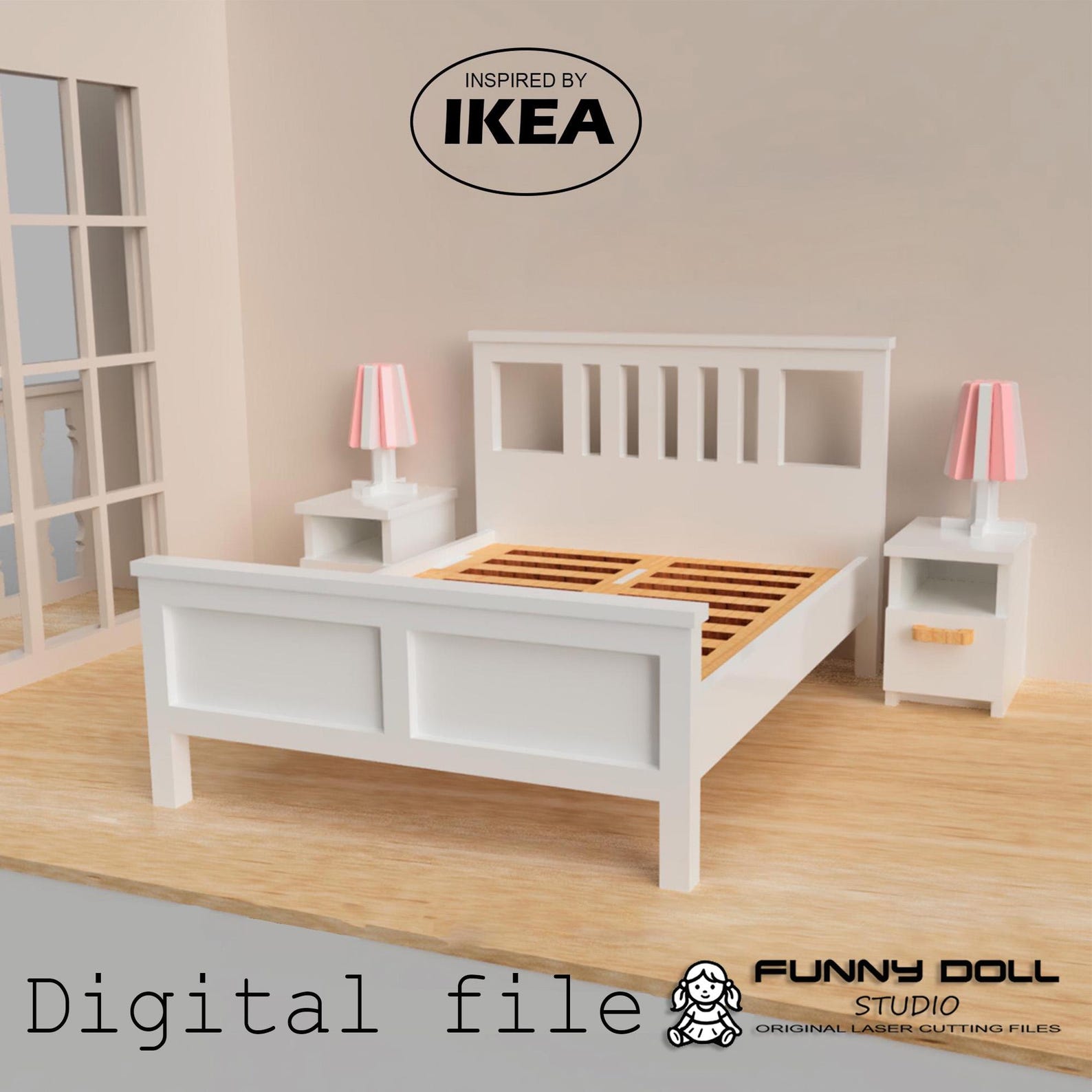 Doll Bed SVG, IKEA Style Miniature Bed for 1:12 Dollhouse, Laser Cut ...