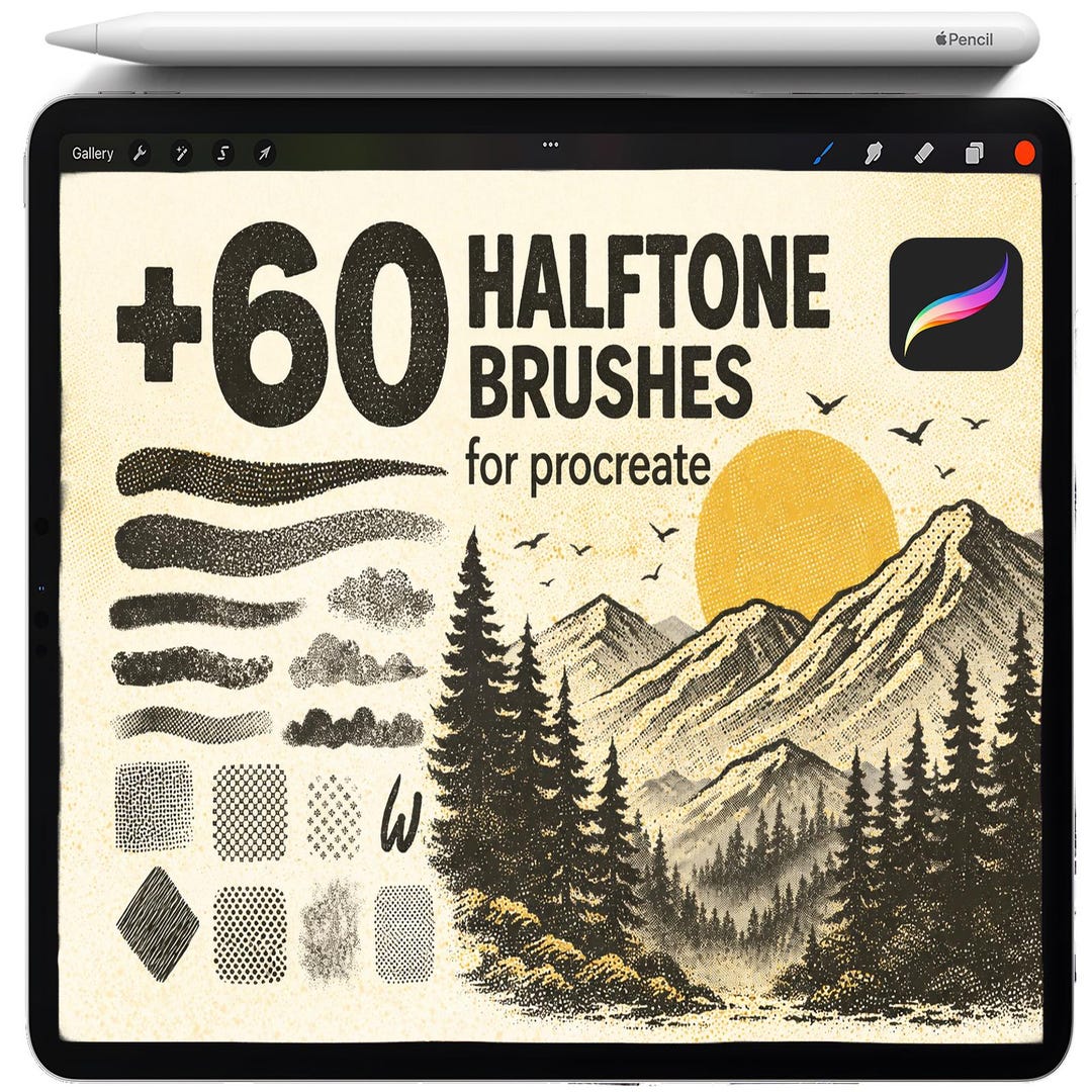 Procreate Halftone Brushes, Crosshatch Brush Set, Procreate Line Art ...