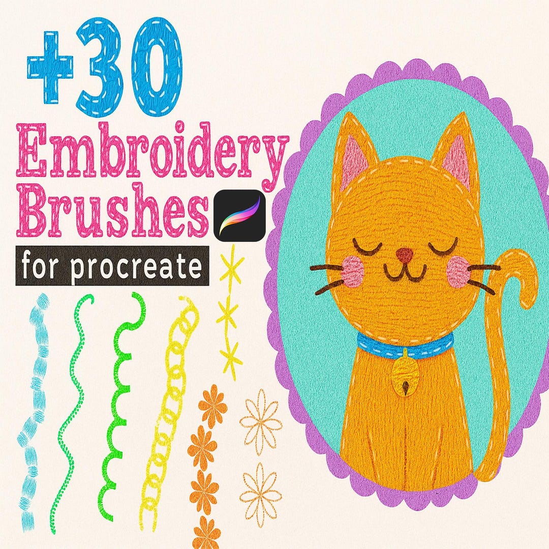 Procreate Stitch Brushes, Sewing Brush, Procreate Embroidery Brush Set ...