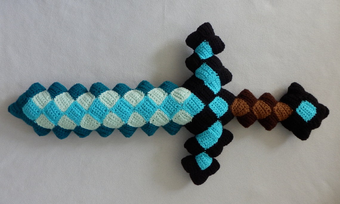 Made to order Hand crocheted Similiar Minecraft Diamond Sword | Etsy