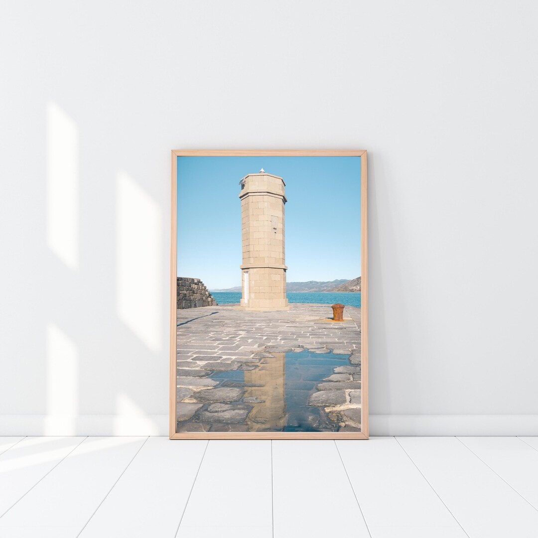 Mediterranean Lighthouse Wall Art Print, Coastal Photography, Minimal ...