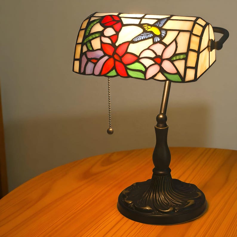 Vintage Tiffany Style Stained Glass Table Lamp, Floral LED Bedside ...
