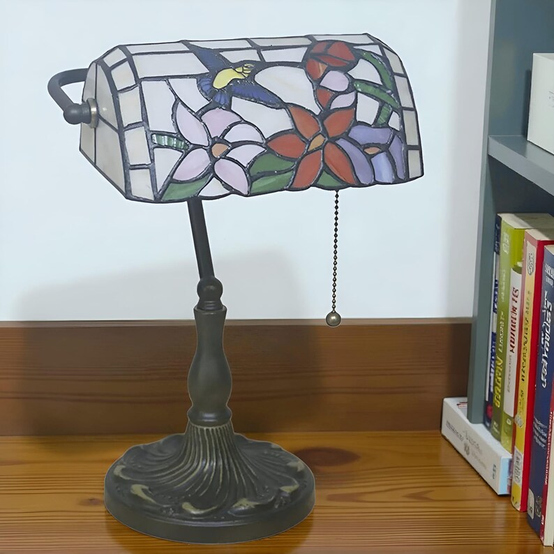 Vintage Tiffany Style Stained Glass Table Lamp, Floral LED Bedside ...