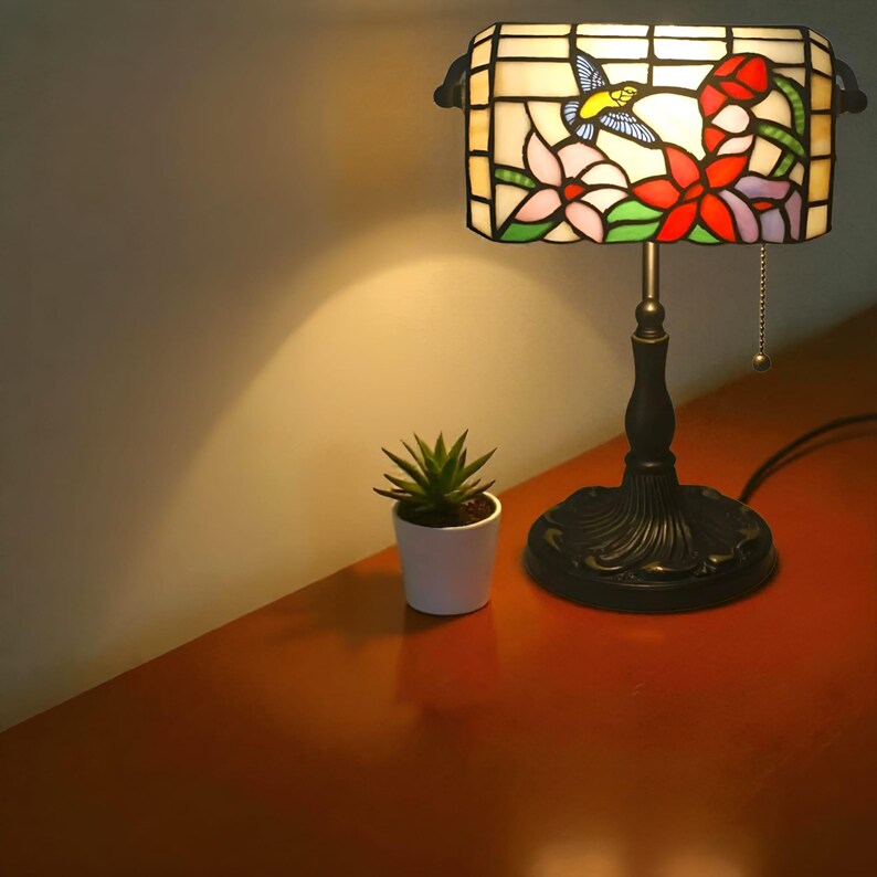 Vintage Tiffany Style Stained Glass Table Lamp, Floral LED Bedside ...