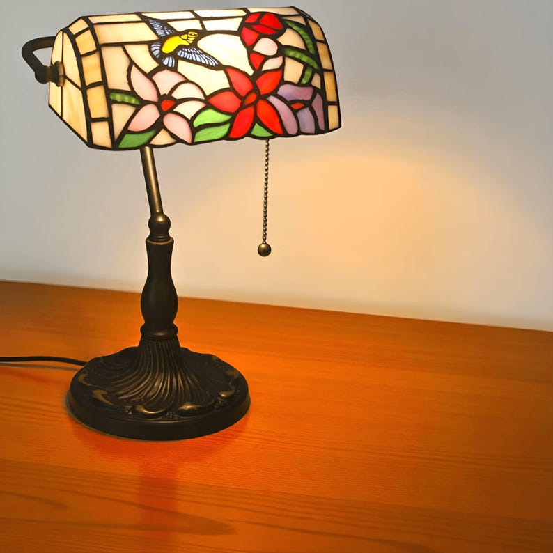 Vintage Tiffany Style Stained Glass Table Lamp, Floral LED Bedside ...