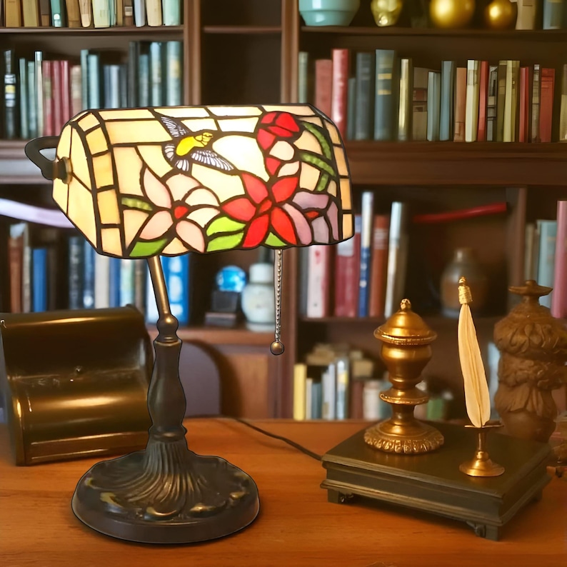 Vintage Tiffany Style Stained Glass Table Lamp, Floral LED Bedside ...