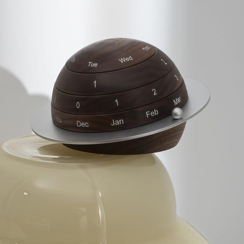 Wooden Planet Perpetual Calendar, Walnut Home Office Decor, Engraved ...
