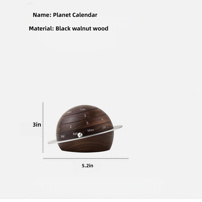 Wooden Planet Perpetual Calendar, Walnut Home Office Decor, Engraved ...
