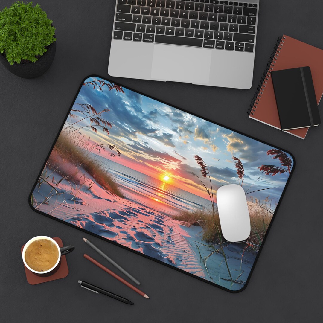 Beach Sunset Desk Mat, Coastal Office Decor, Ocean Desk Mouse Pad, Gift ...