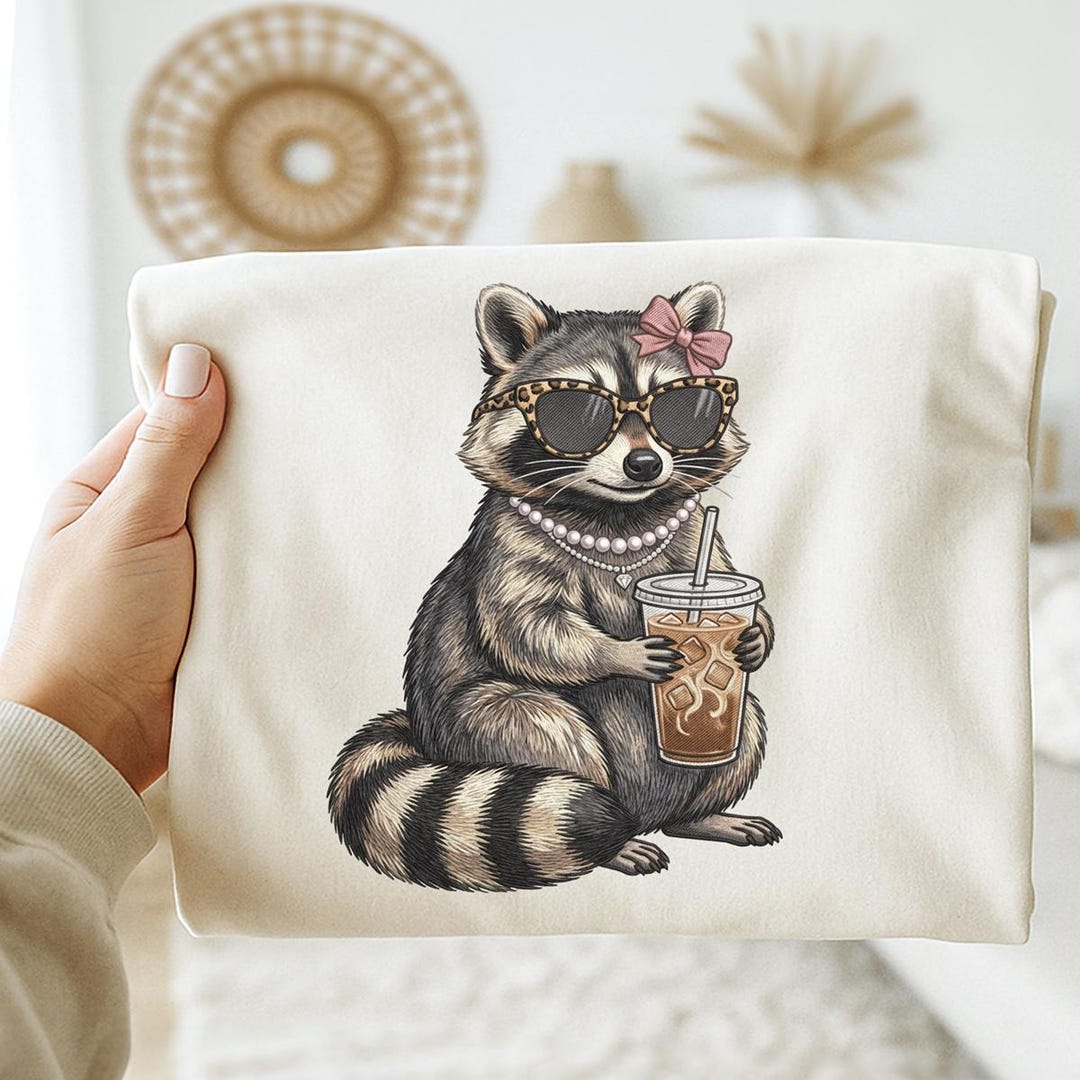 Boujee Raccoon PNG, Sassy Iced Coffee Drinker, Leopard Sunglasses ...