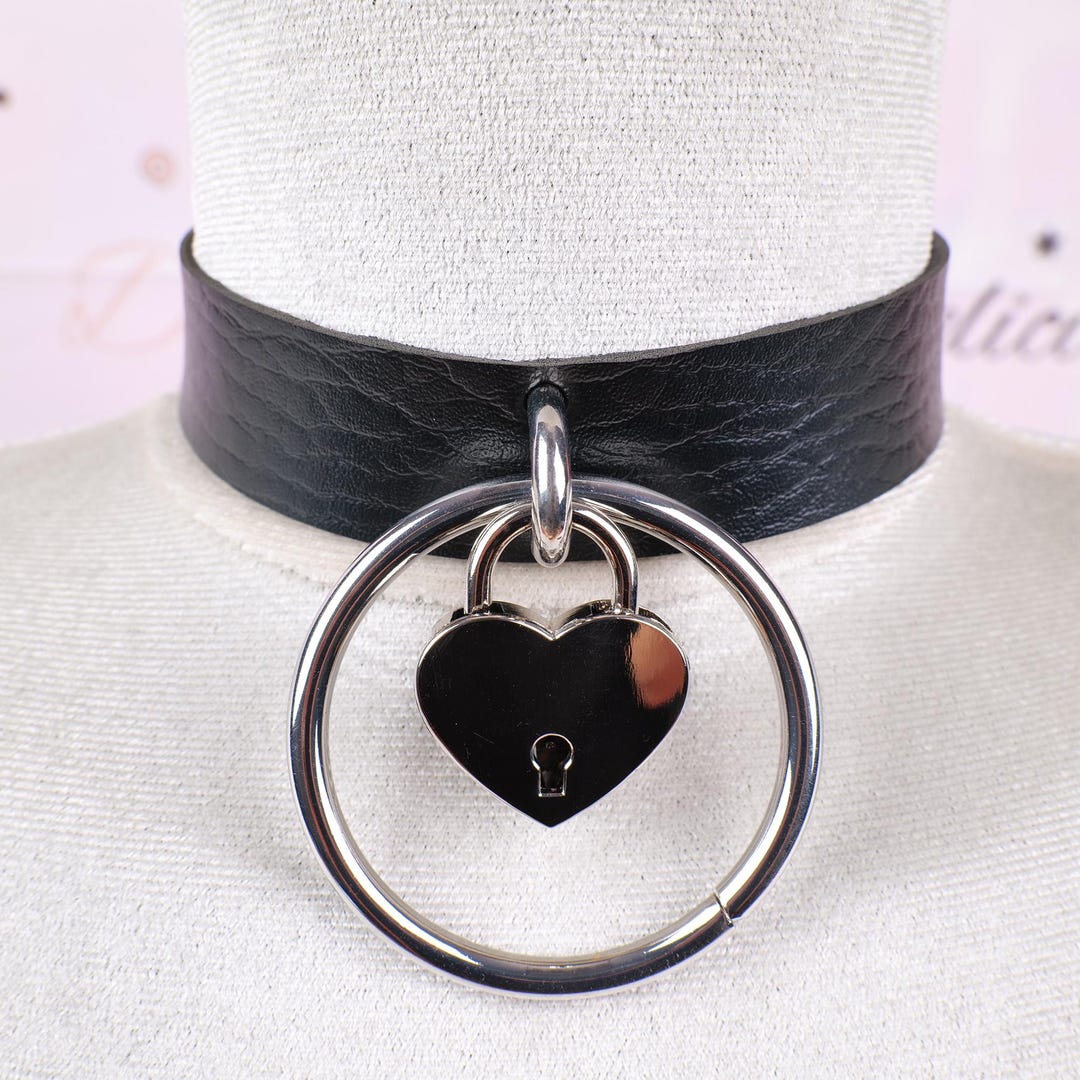 PU Leather Heart Lock Choker With Ring Pendant, Gothic Punk Necklace ...