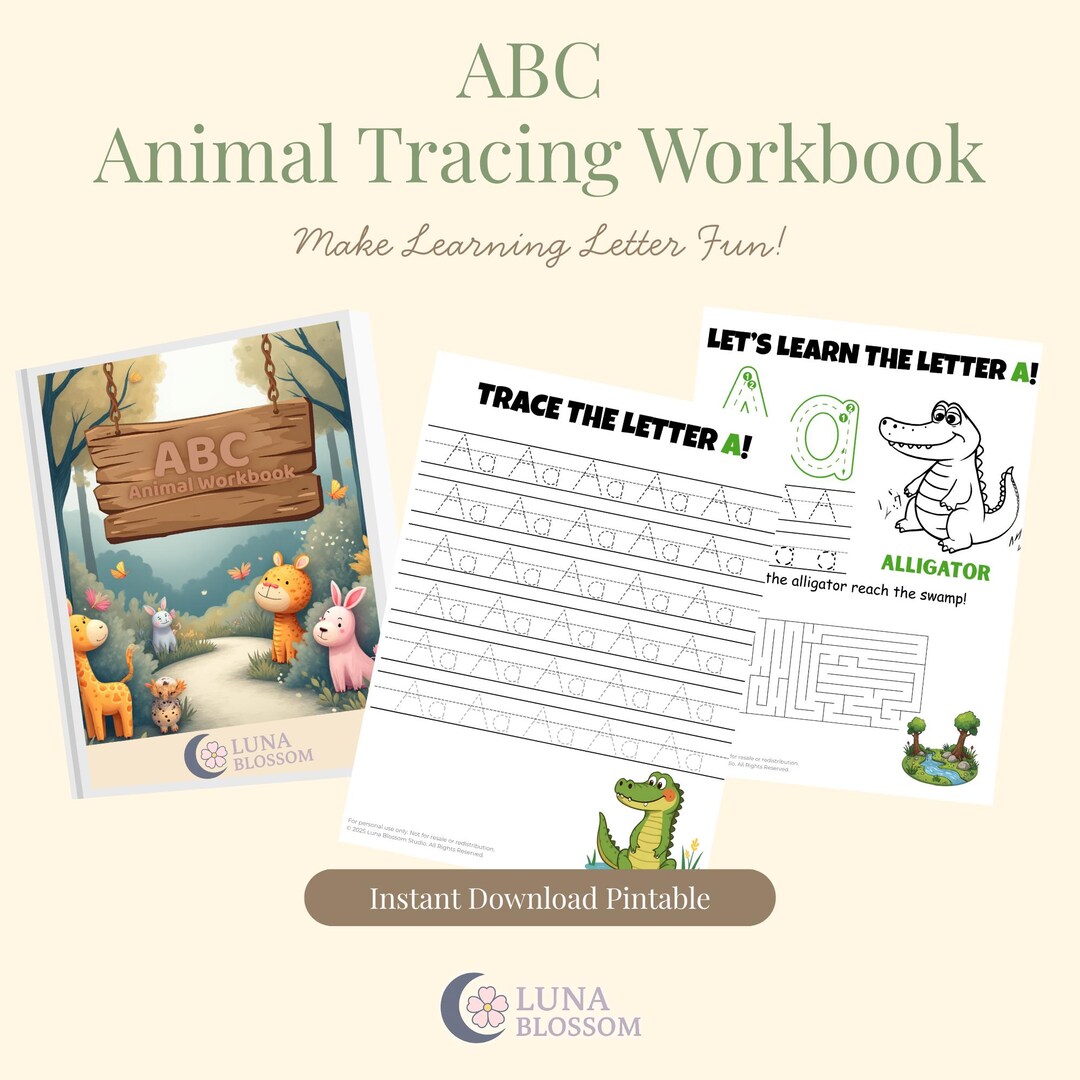 Printable ABC Tracing Workbook PDF – Animal Alphabet Handwriting ...