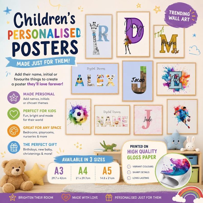Personalised Construction Vehicle Poster Set | Digger, Dump Truck ...