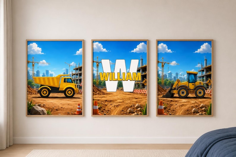 Personalised Construction Vehicle Poster Set | Digger, Dump Truck ...