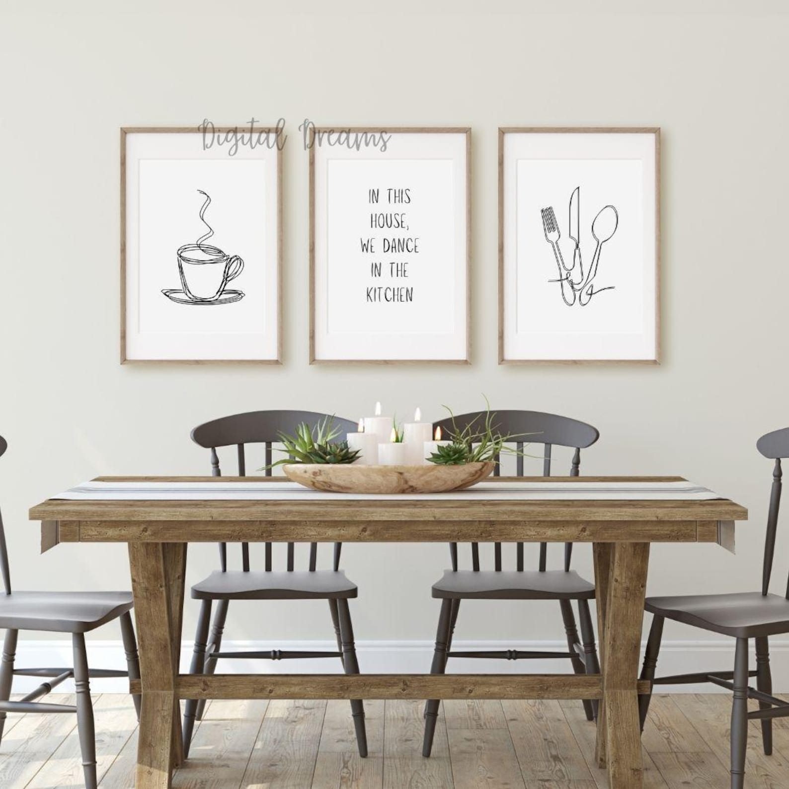 Line Art Kitchen Prints: "we Dance in the Kitchen", Coffee, Dining Room ...