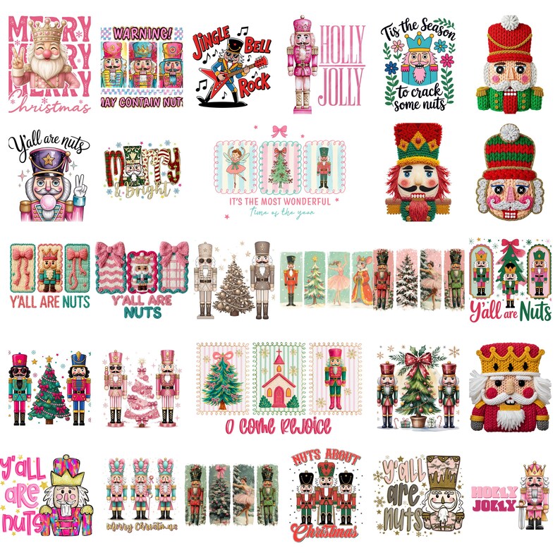 Preppy Nutcracker Christmas PNG Bundle, Brushstroke Glitter (digital ...