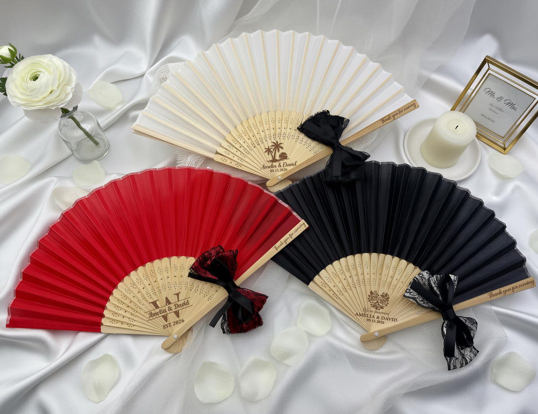 Custom Wedding Cloth Fans With Bow | Bulk Rustic Hand Fans ...