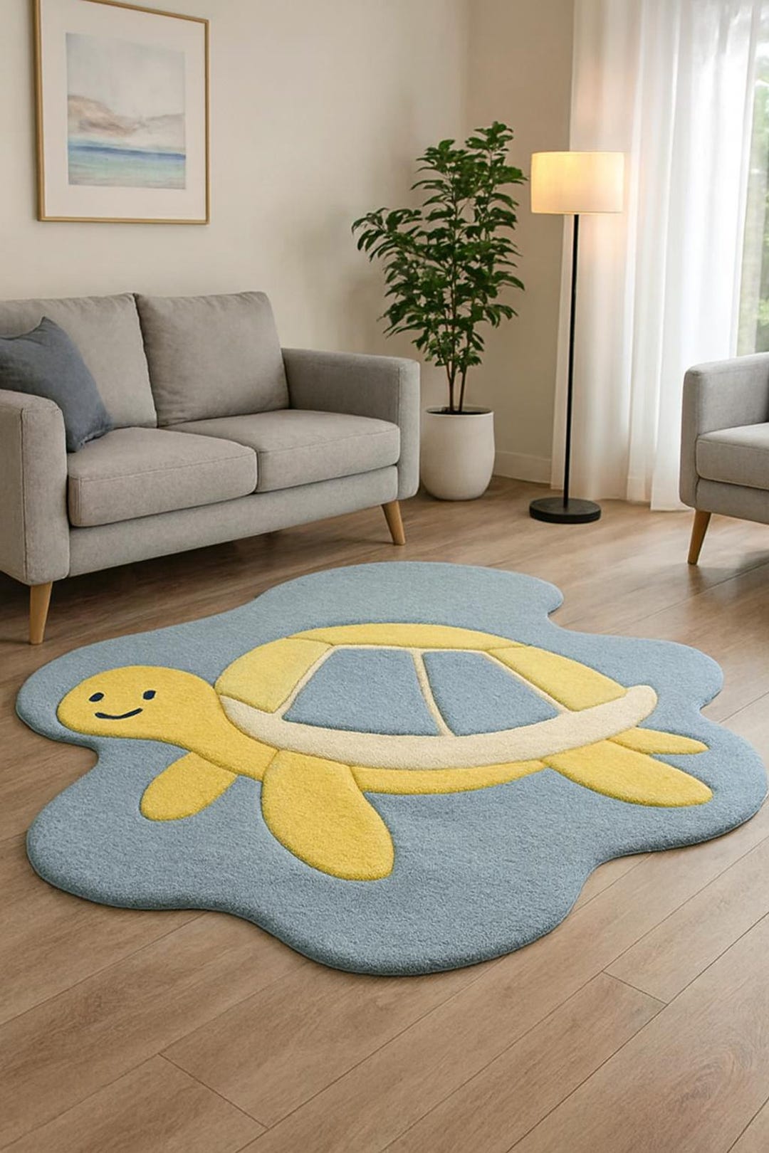 Hand-tufted Turtle Rug, Soft Blue Nursery Decor - Etsy