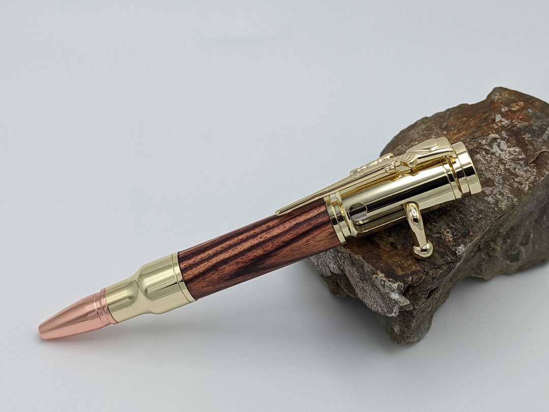 Mini Bolt Action Bullet Pen 30 Caliber Kingwood and Gold - Etsy