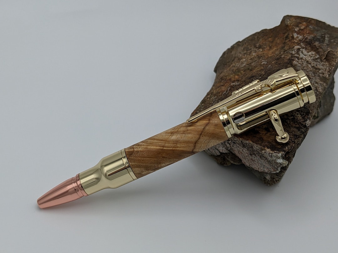 Mini Bolt Action Bullet Pen 30 Caliber Box Elder Burl and Gold - Etsy