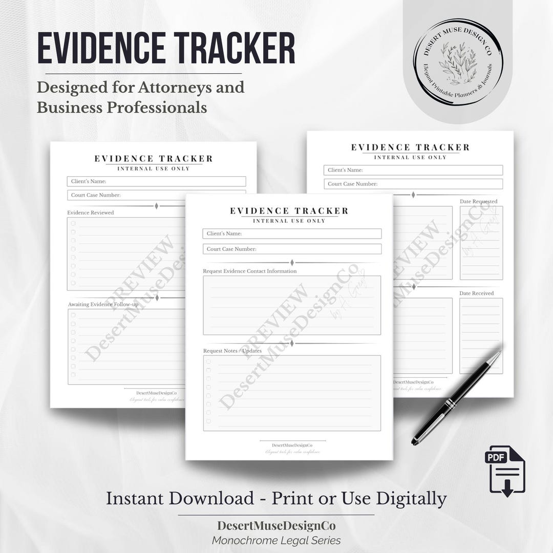 Evidence Tracker Template | Legal Case Management (digital PDF) - Etsy