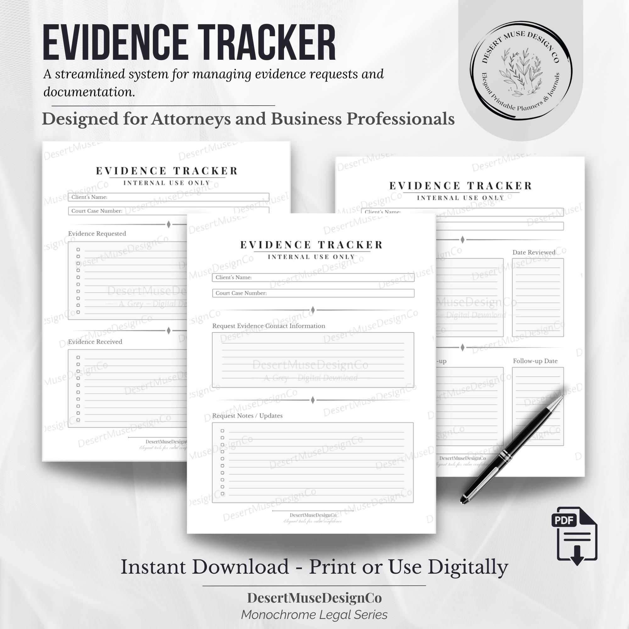 Evidence Tracker Template | Legal Case Management (instant Download ...