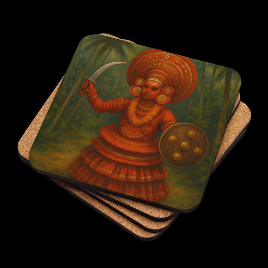 Kerala Theyyam Ritual | Cork-back Coaster | Sacred India Art - Etsy