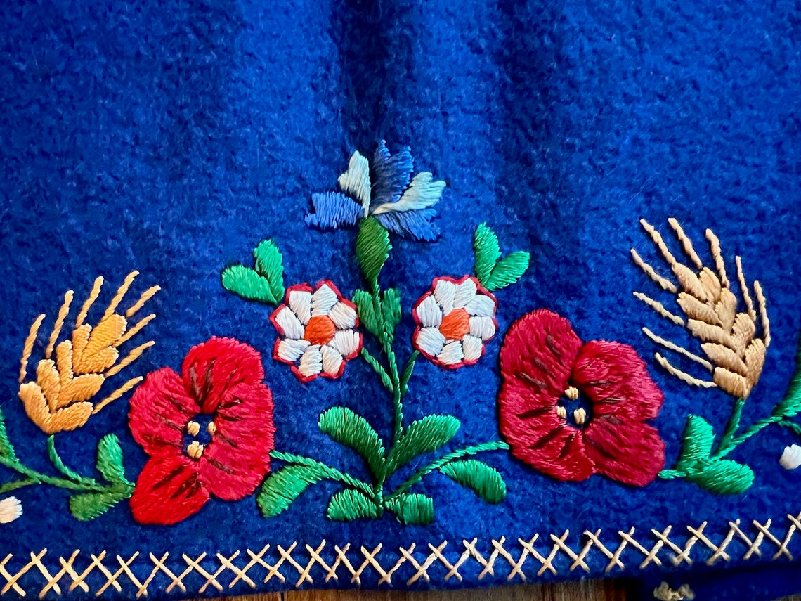 Vintage Hungarian Hand Embroidered Floral Child's Blue Felted Wool Vest ...