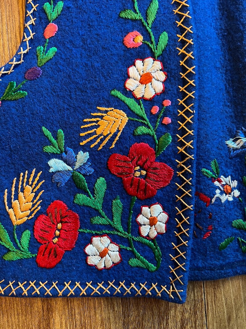 Vintage Hungarian Hand Embroidered Floral Child's Blue Felted Wool Vest ...