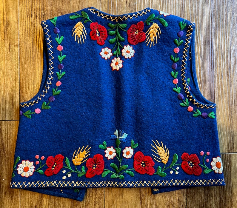 Vintage Hungarian Hand Embroidered Floral Child's Blue Felted Wool Vest ...
