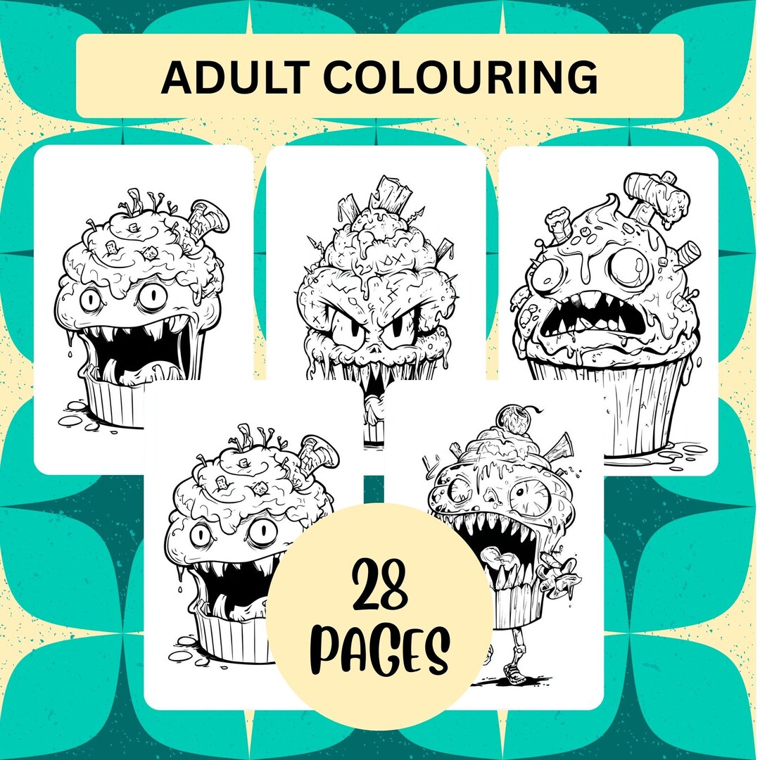 Spooky Cupcakes Coloring Book: Horror Kawaii Art (digital PDF Download ...