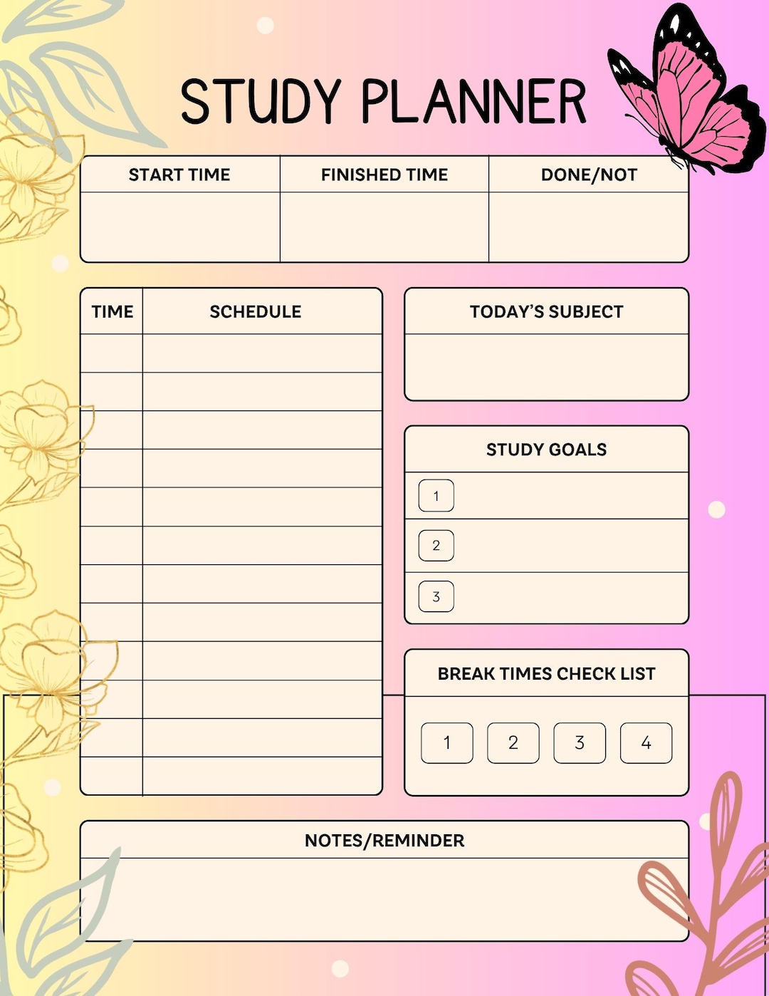 Printable Study Planner Template (digital Download) - Etsy